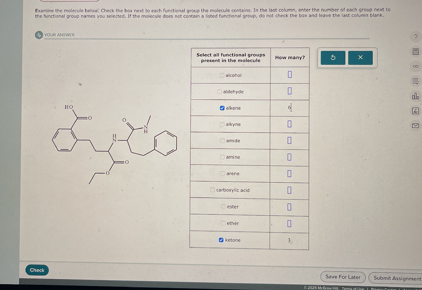 Examine the molecule below. Check the box | StudyX