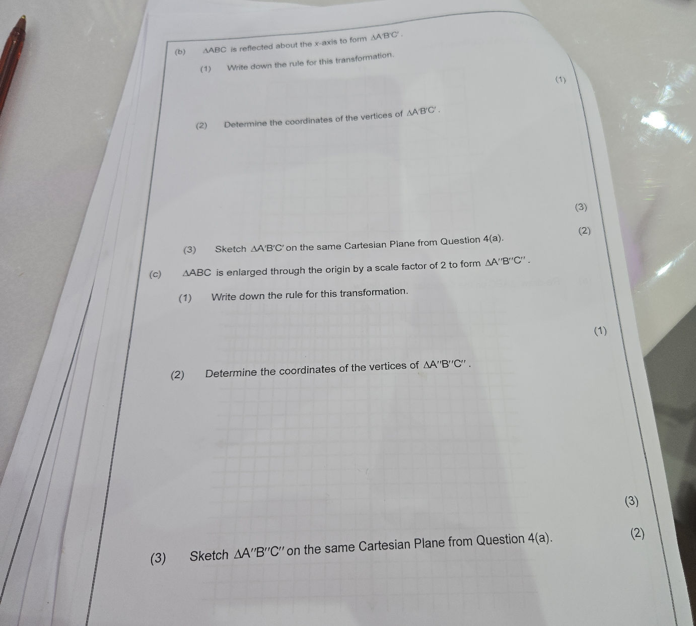 (b) $ ABC$ is reflected about the x-axis to | StudyX
