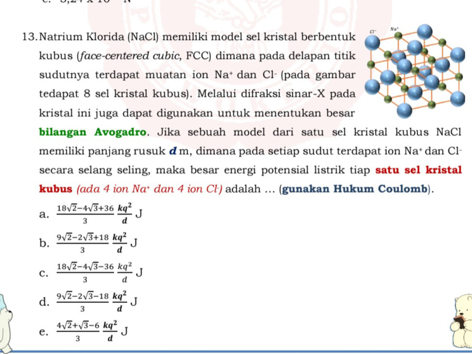 Natrium Klorida (NaCl) memiliki model sel | StudyX