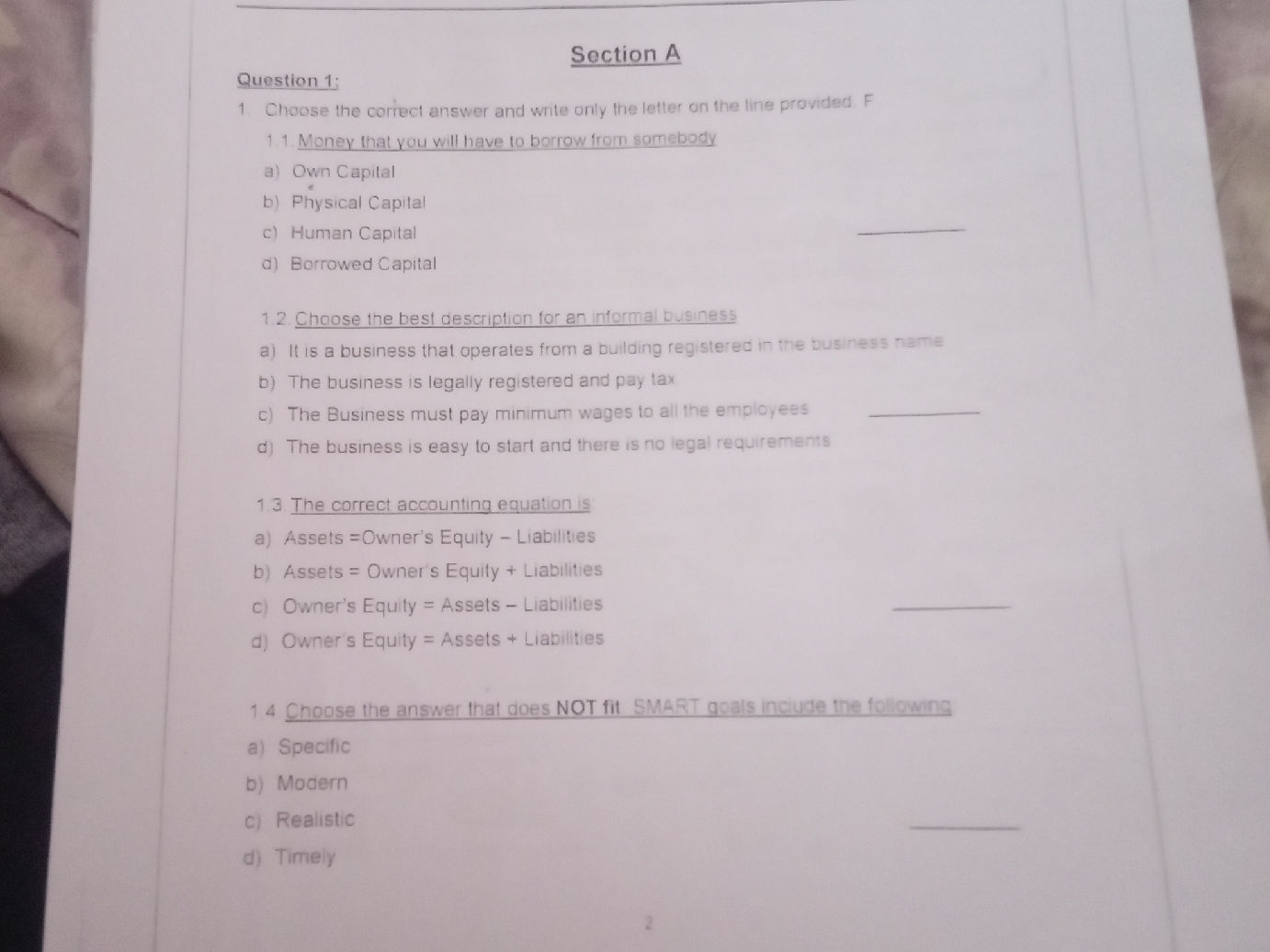 Section A Question 1: Choose the correct | StudyX