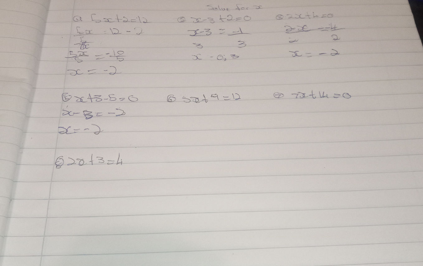 Solve for x (a) $5x+2=12$ $5x = 12 - 2$ $ | StudyX