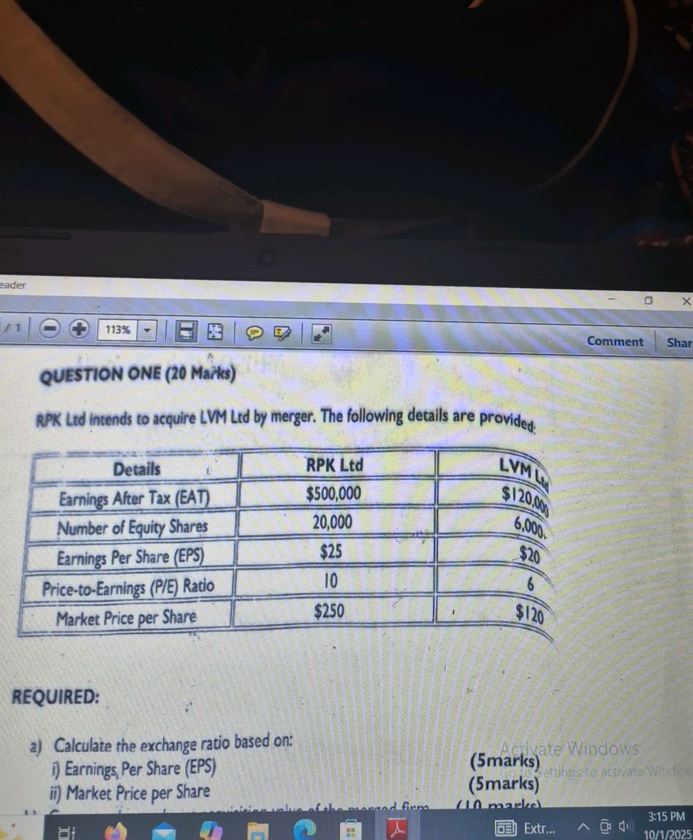 QUESTION ONE (20 Marks) RPK Ltd intends to | StudyX