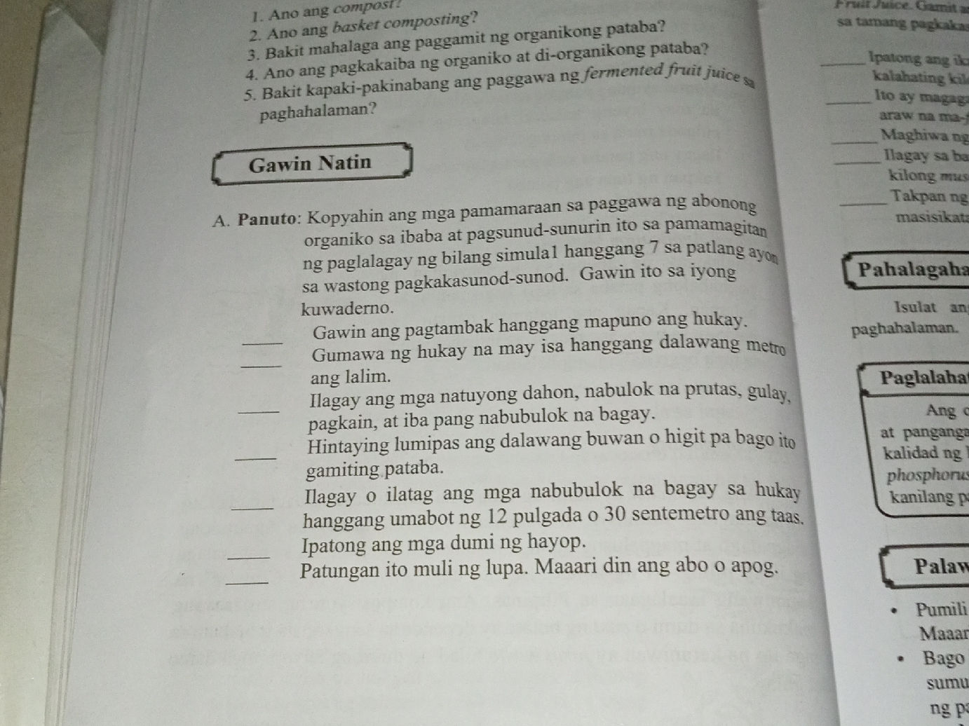 Ano ang compost! 2. Ano ang basket | StudyX