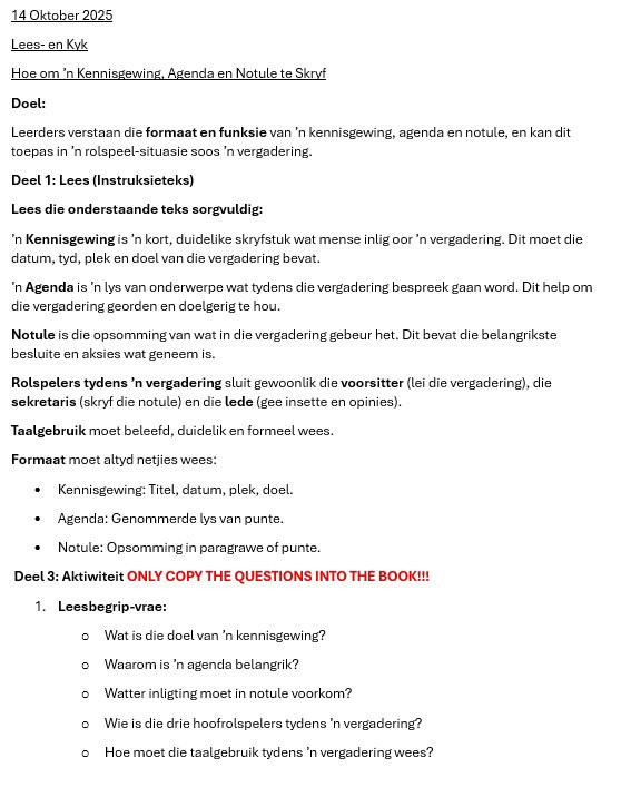 Hoe om 'n Kennisgewing, Agenda en Notule te | StudyX