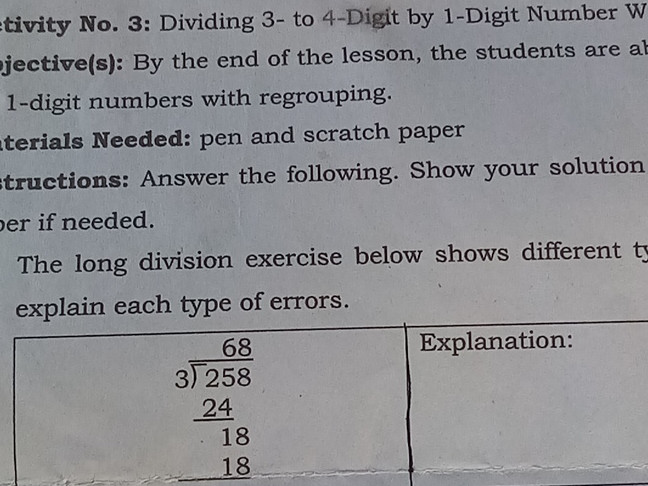 The long division exercise below shows | StudyX