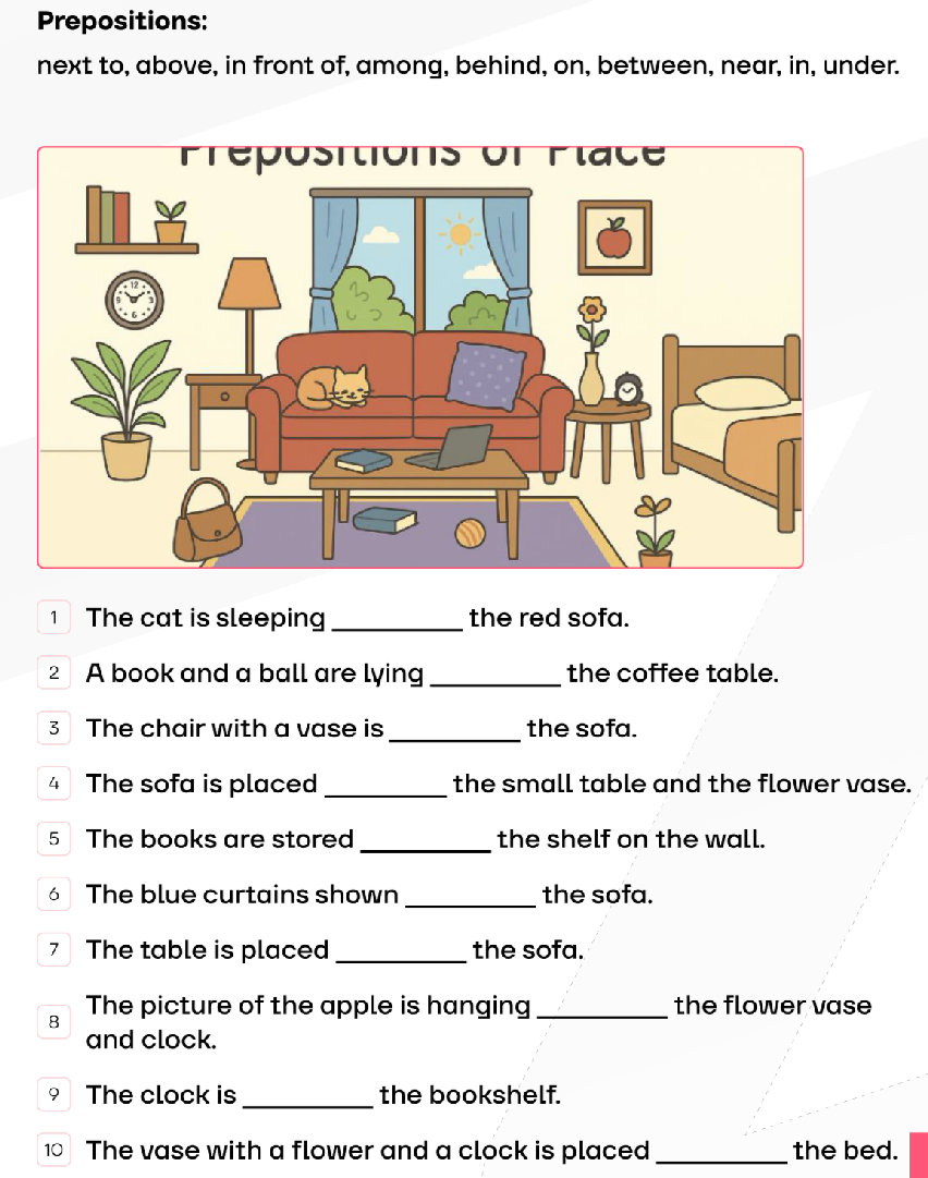 Prepositions: next to, above, in front of, | StudyX