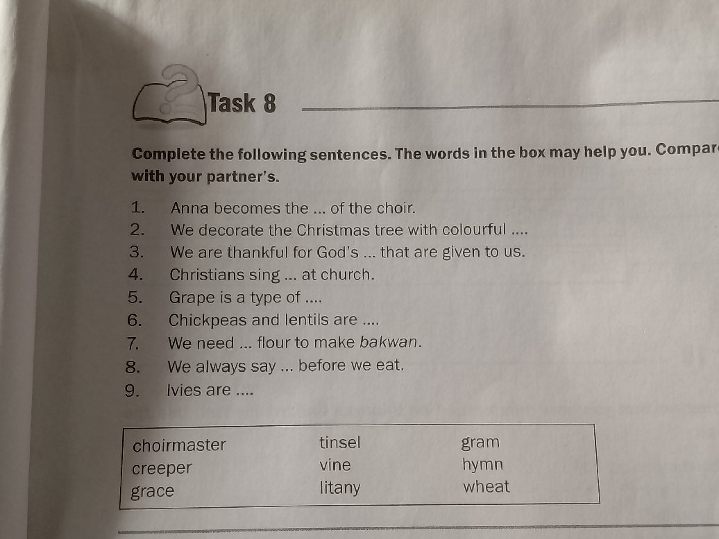 Task 8 Complete the following sentences. | StudyX