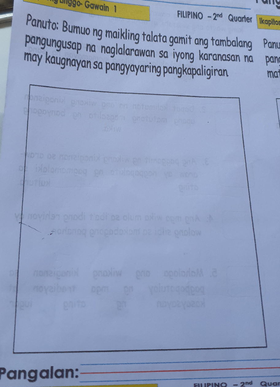 Panuto: Bumuo ng maikling talata gamit ang | StudyX