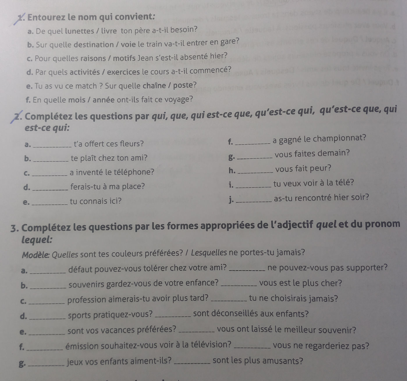 Complétez les questions par qui, que, qui | StudyX