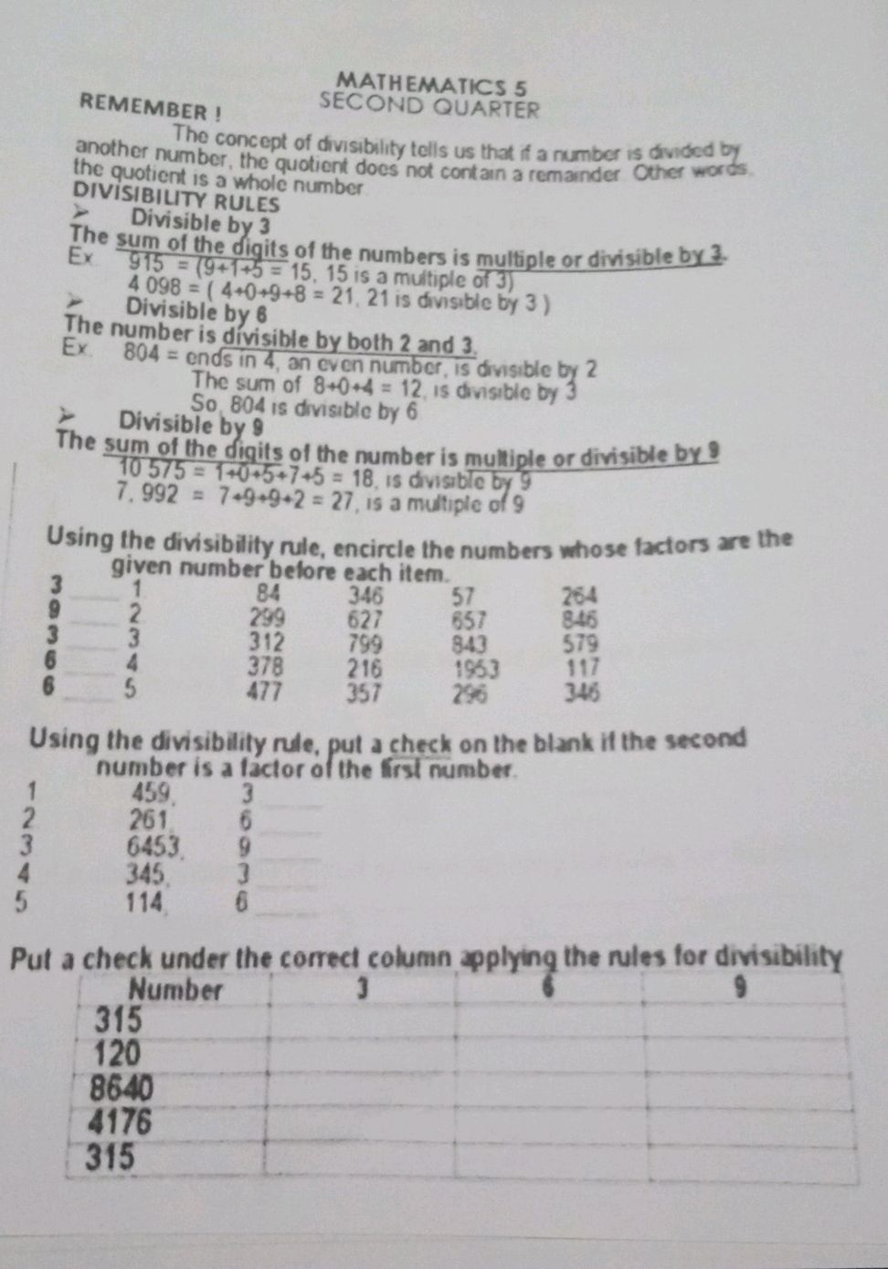 Using the divisibility rule, encircle the | StudyX