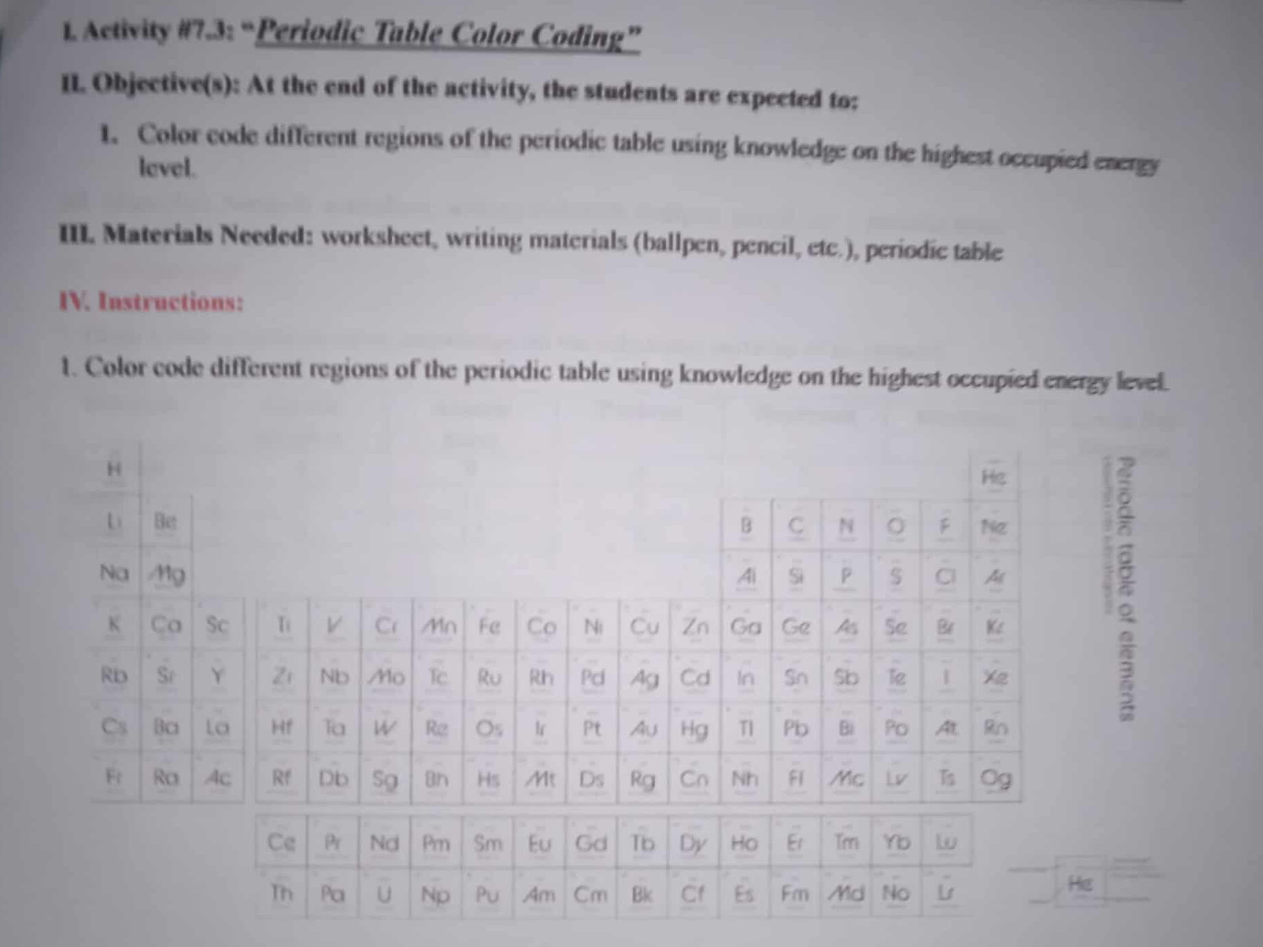 Activity #7.3: "Periodic Table Color Coding" | StudyX