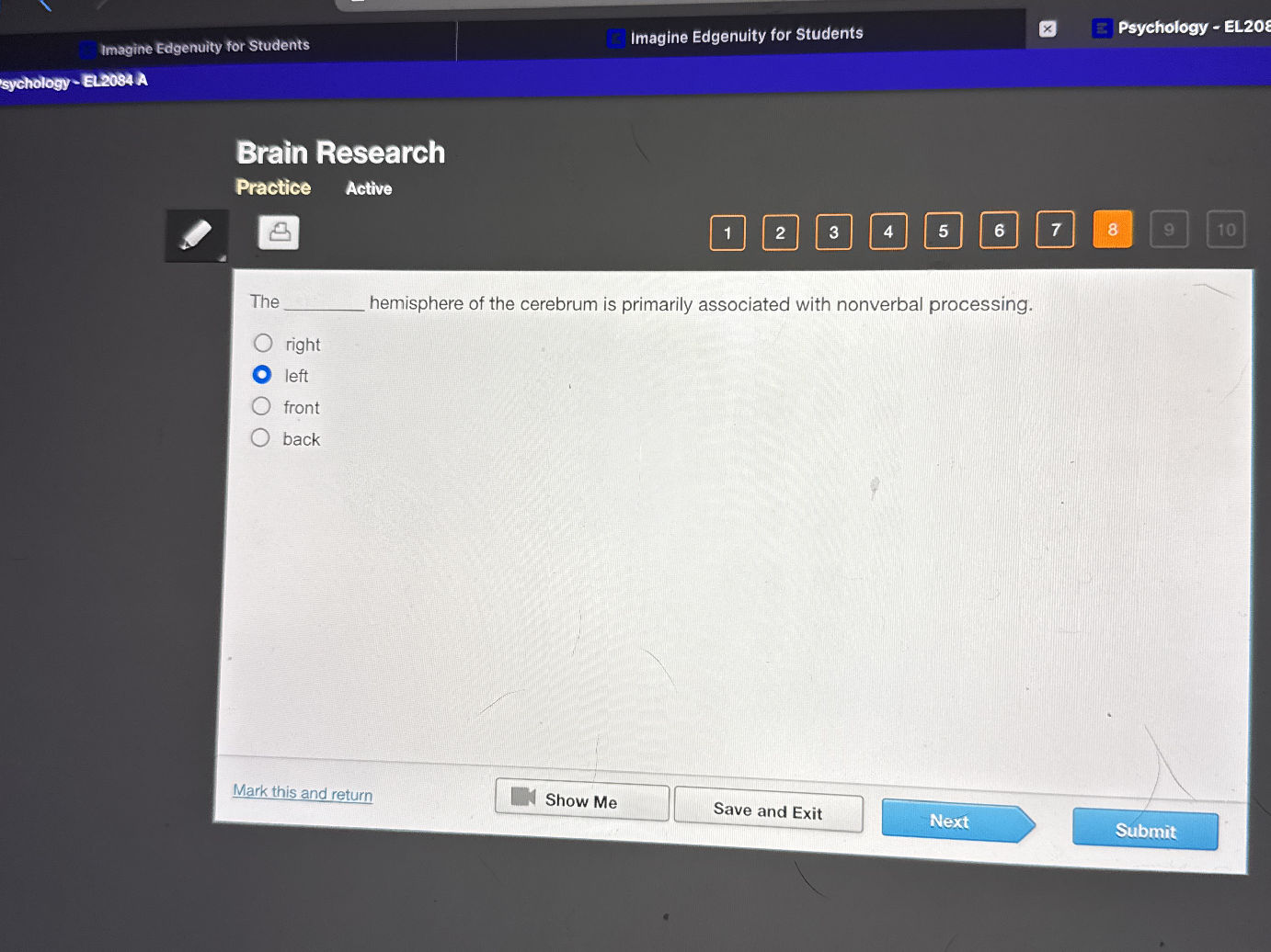The _______ hemisphere of the cerebrum is | StudyX