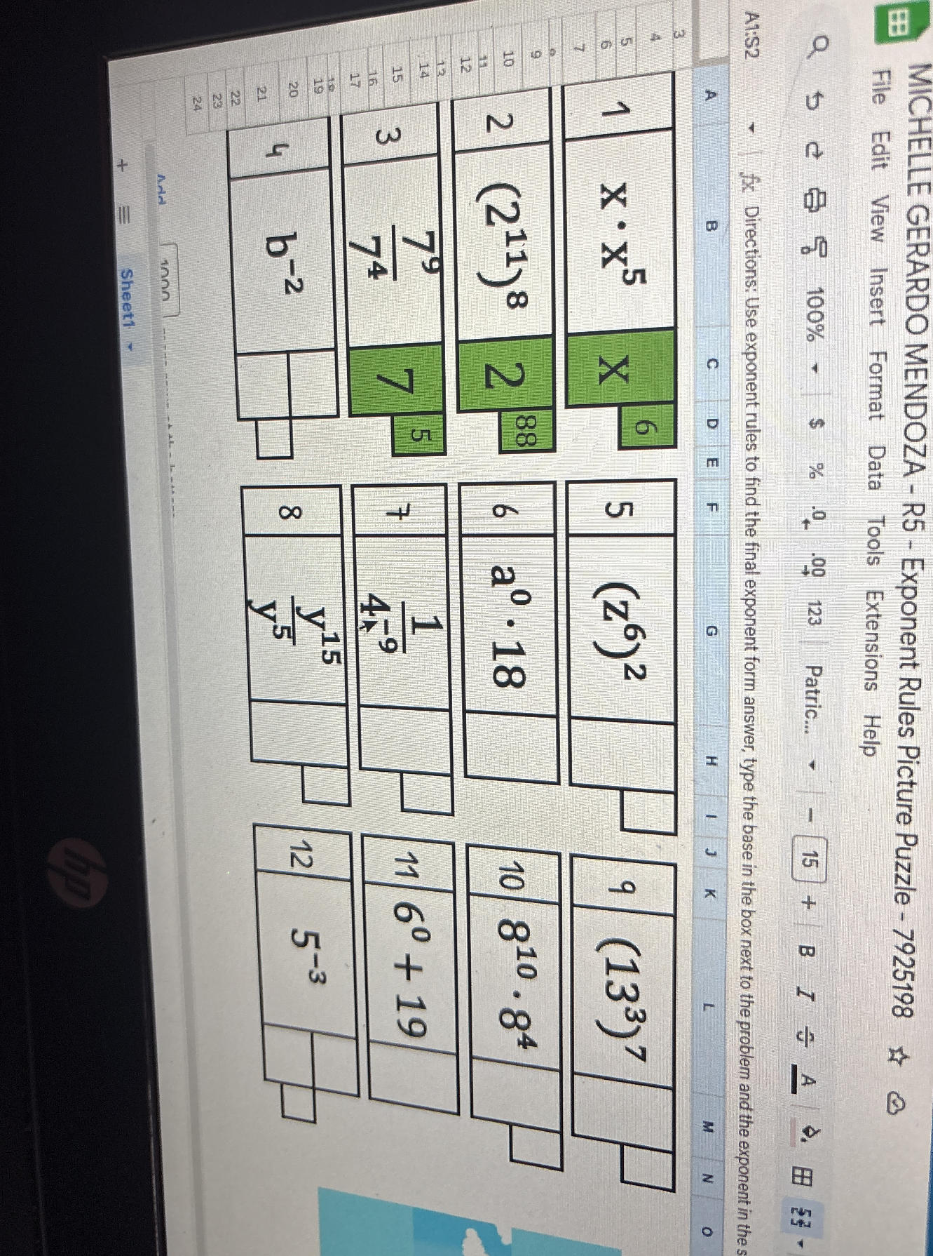 Directions: Use exponent rules to find the | StudyX