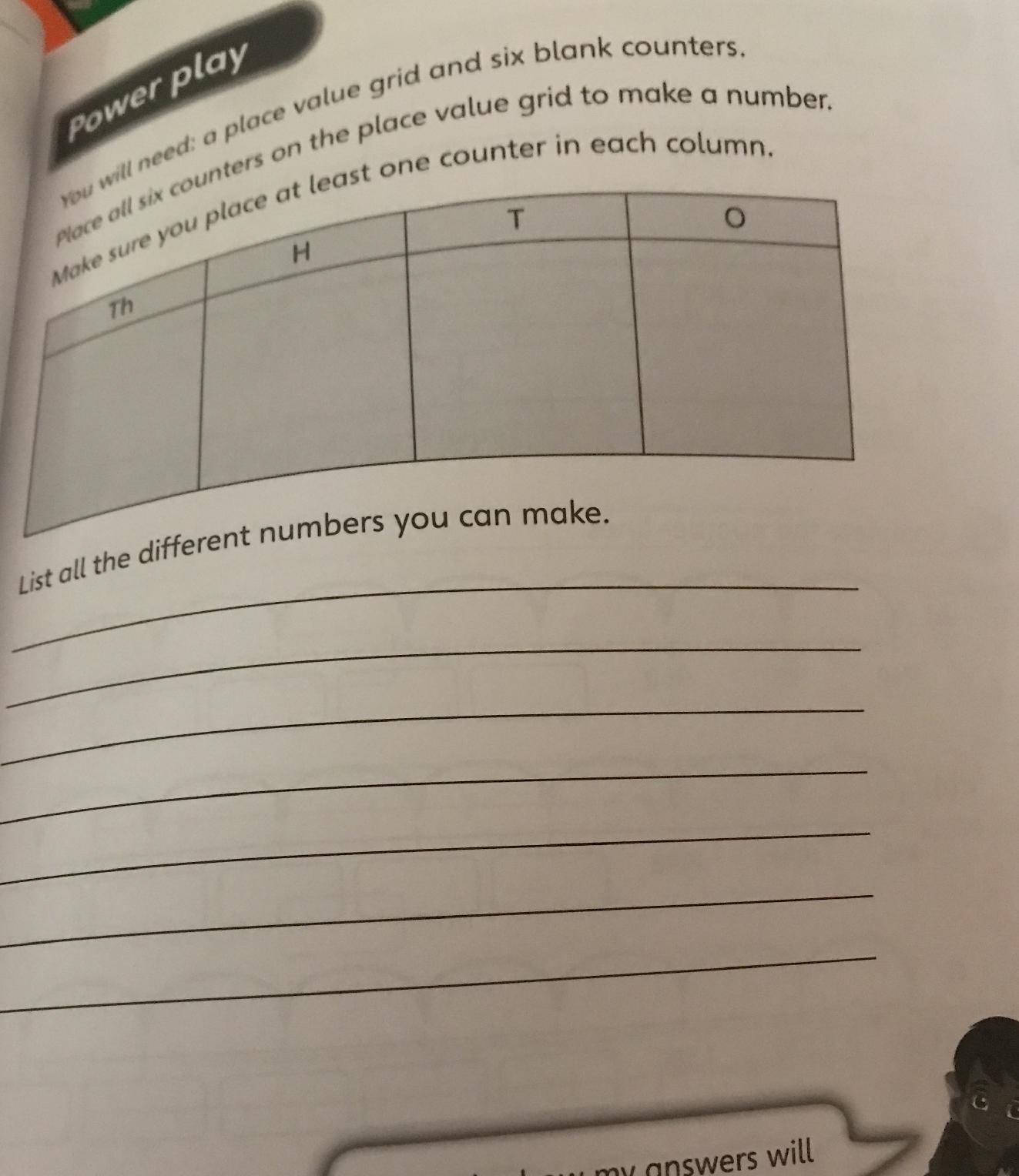 You will need: a place value grid and six | StudyX