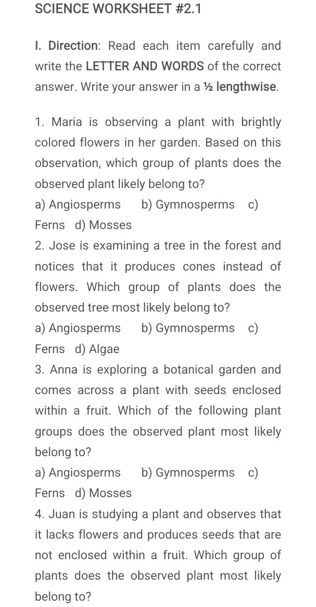 SCIENCE WORKSHEET #2.1 I. Direction: Read | StudyX