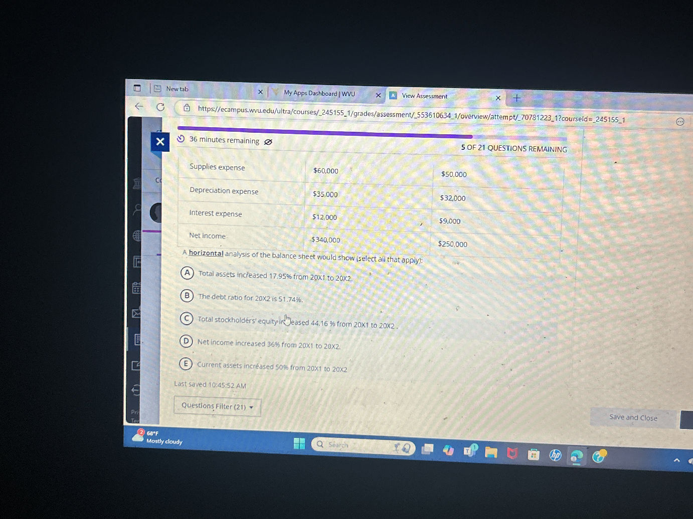 A horizontal analysis of the balance sheet | StudyX