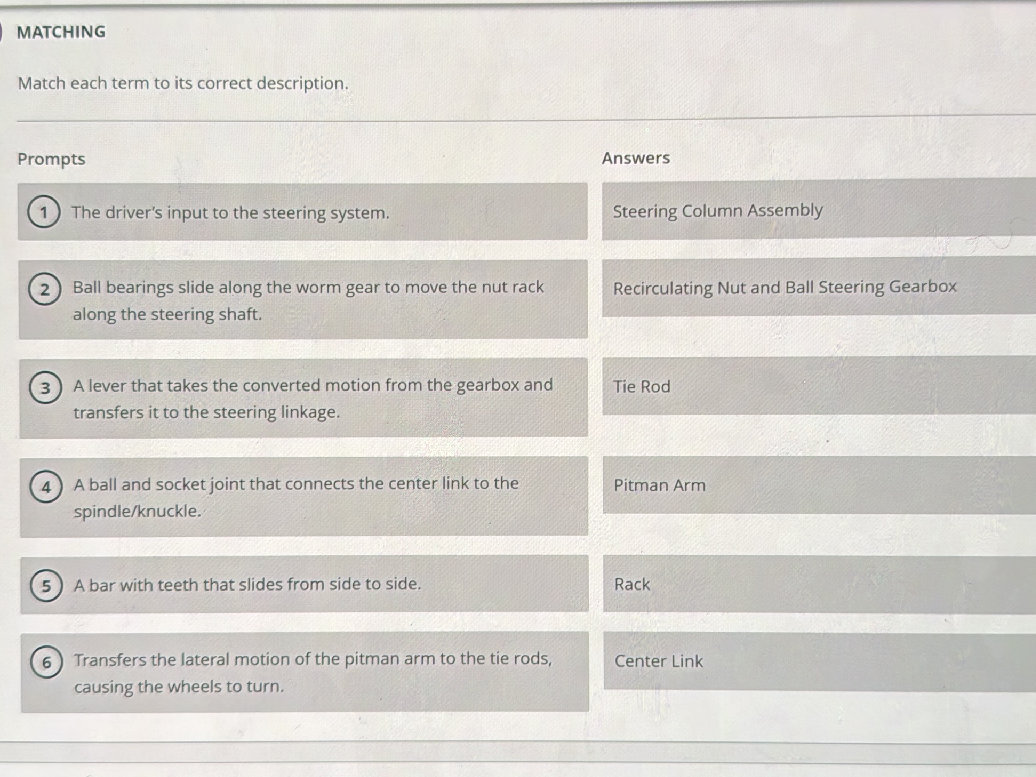 MATCHING Match each term to its correct | StudyX