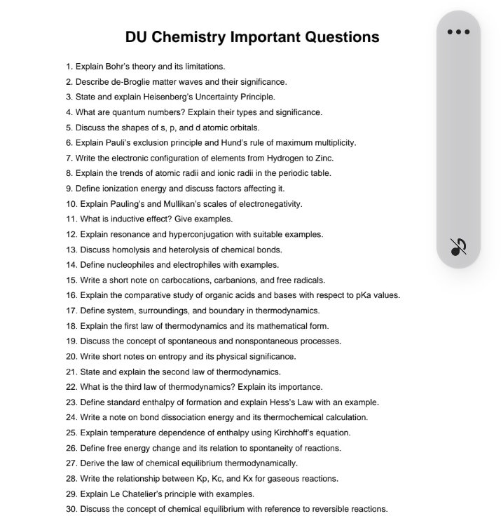 DU Chemistry Important Questions 1. Explain | StudyX