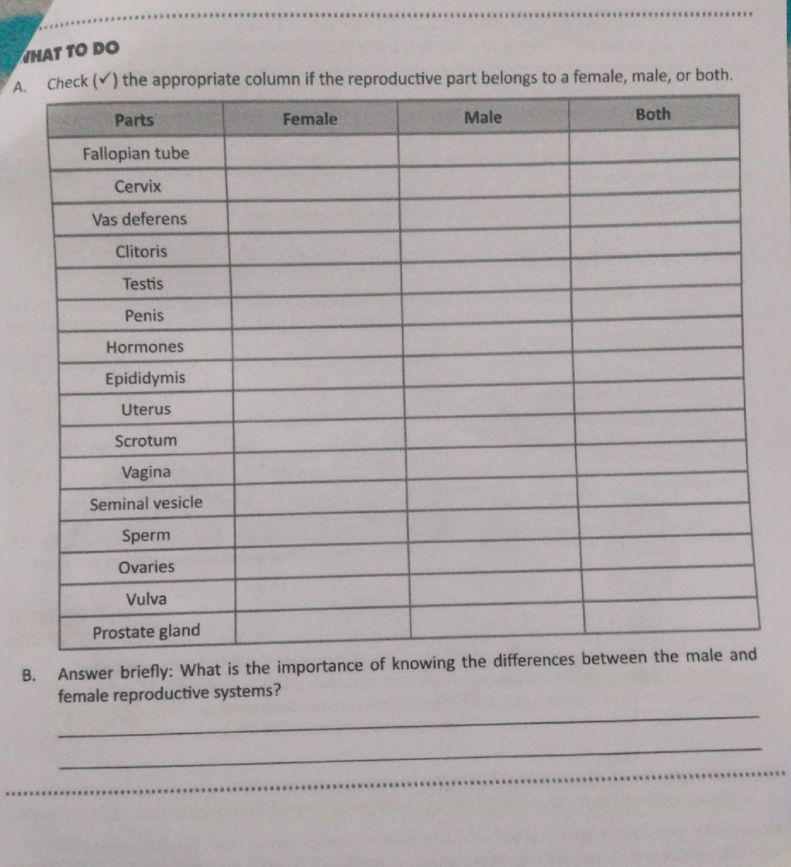 A. Check ( ) the appropriate column if the | StudyX