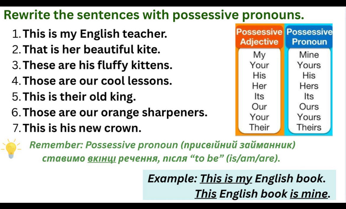 Rewrite the sentences with possessive | StudyX