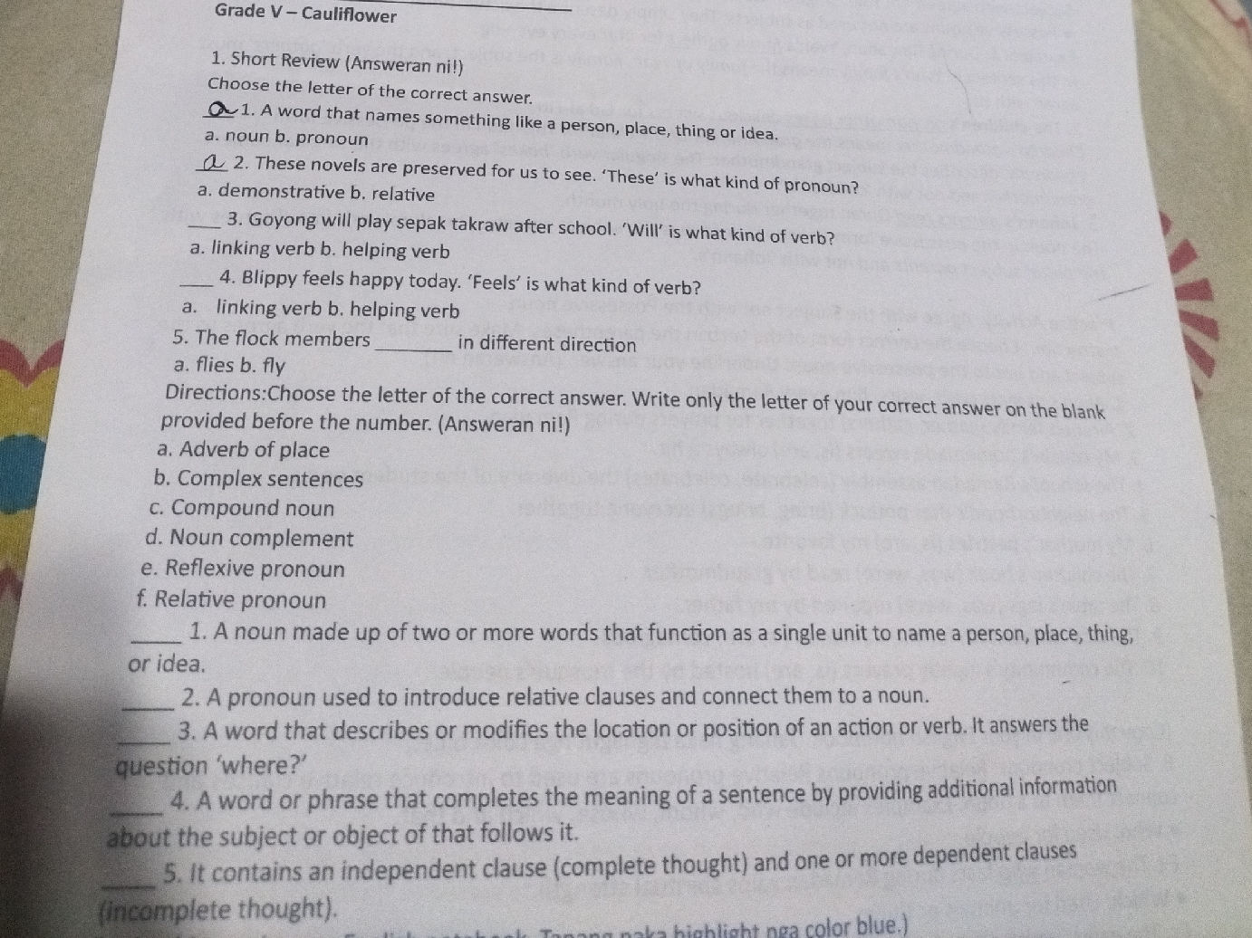 1. A word that names something like a | StudyX