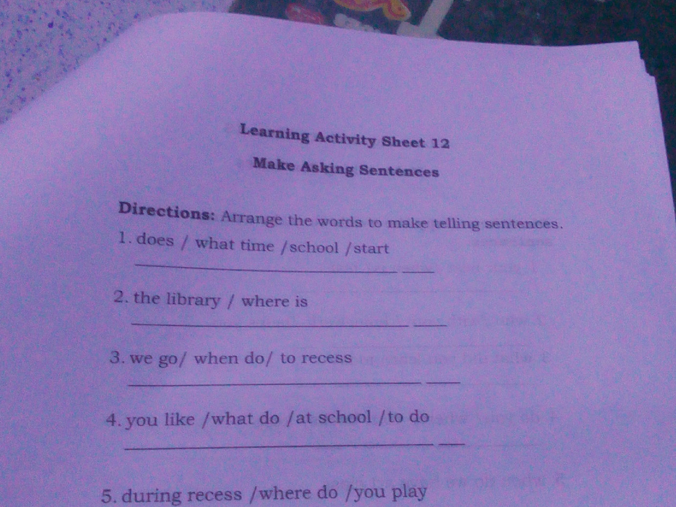 Learning Activity Sheet 12 Make Asking | StudyX
