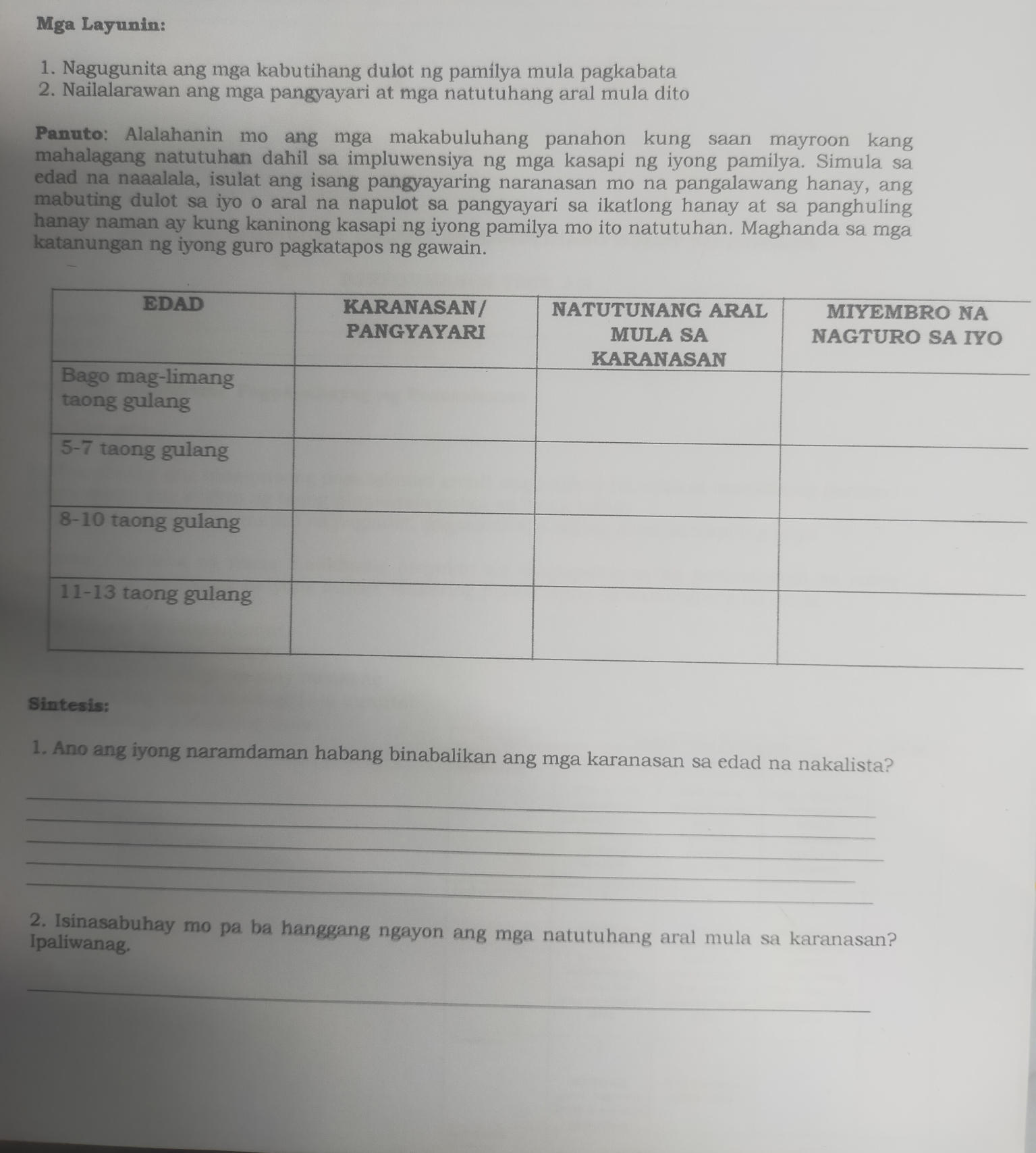 Mga Layunin: 1. Nagugunita ang mga | StudyX