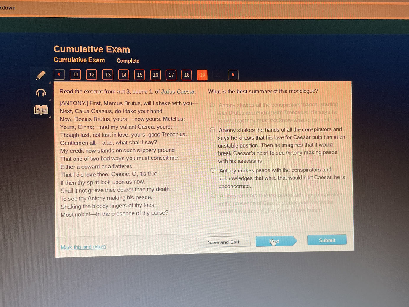 Read the excerpt from act 3, scene 1, of | StudyX