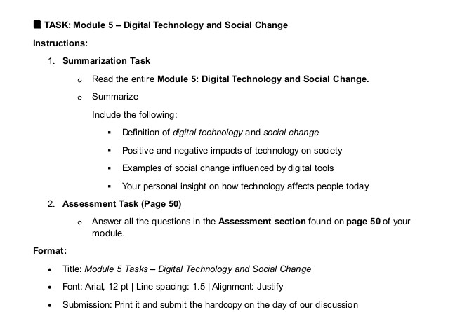 TASK: Module 5 - Digital Technology and | StudyX