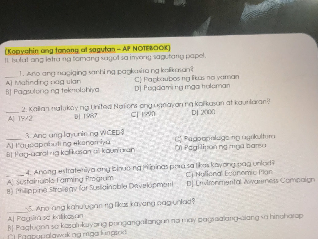 II. Isulat ang letra ng tamang sagot sa | StudyX