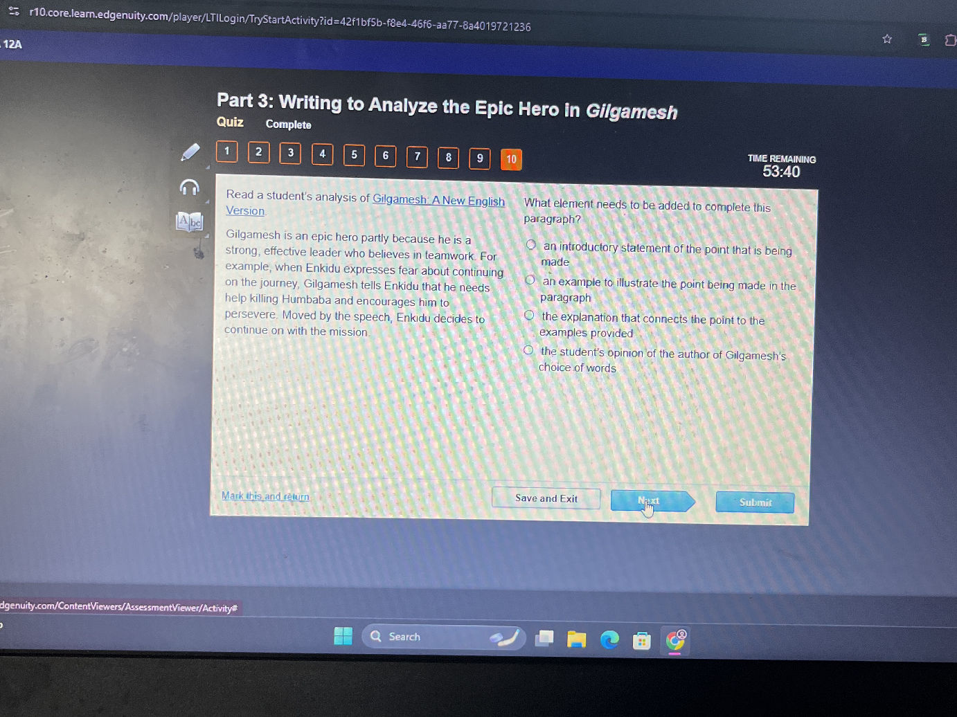 Read a student's analysis of Gilgamesh: A | StudyX