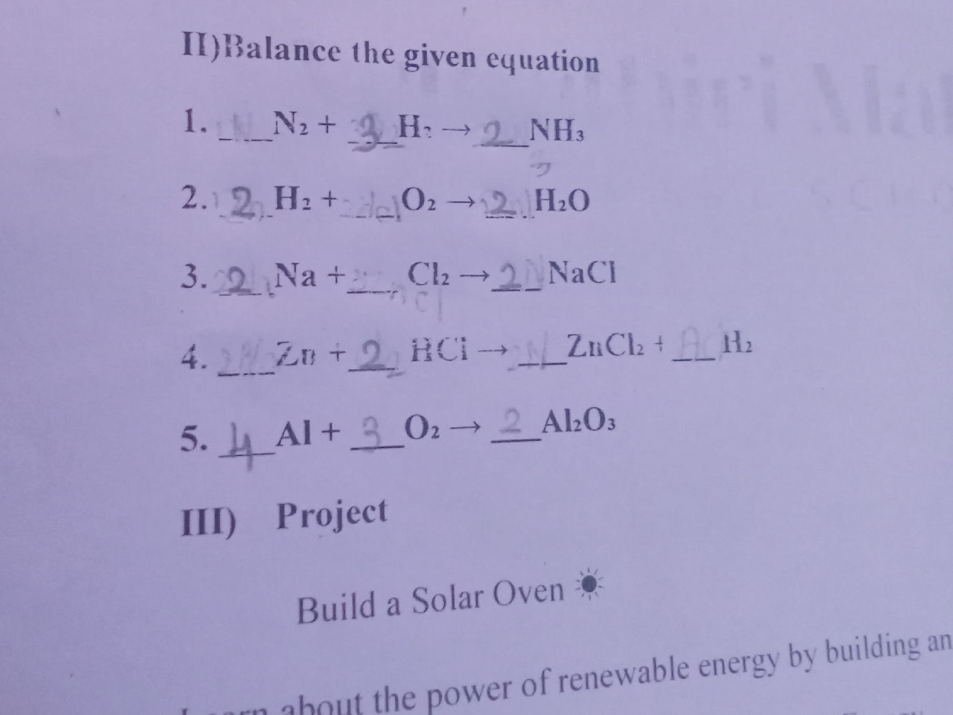 II) Balance the given equation 1. ___ N2 + | StudyX