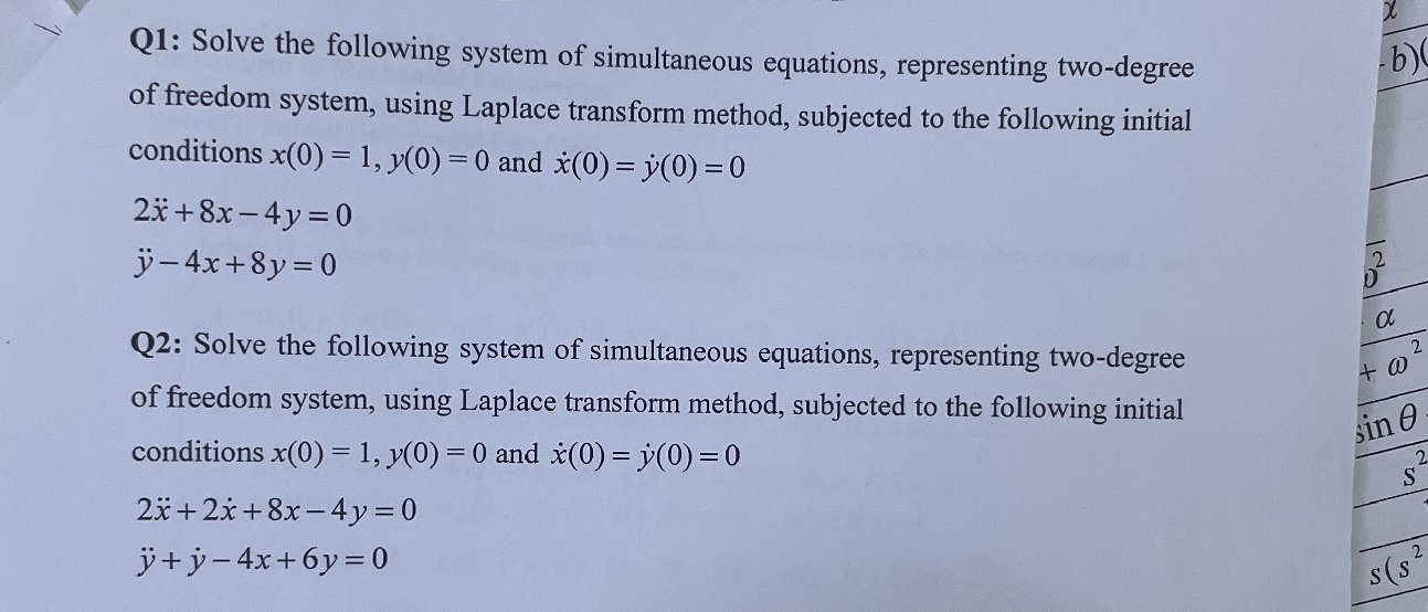 Q1: Solve the following system of | StudyX