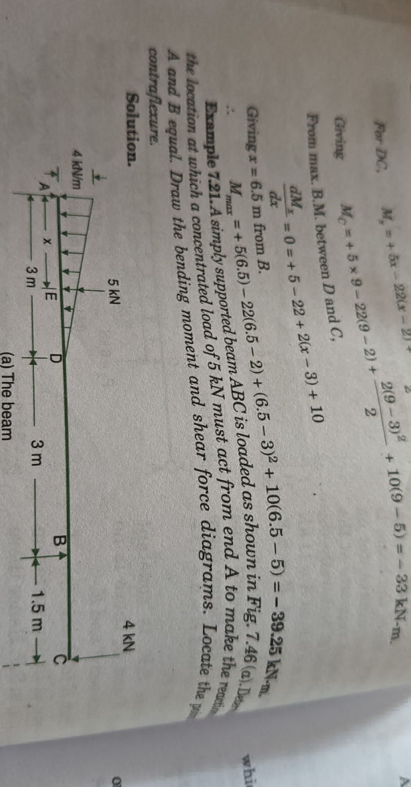 Example 7.21. A simply supported beam ABC is | StudyX