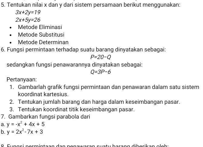 5. Tentukan nilai x dan y dari sistem | StudyX