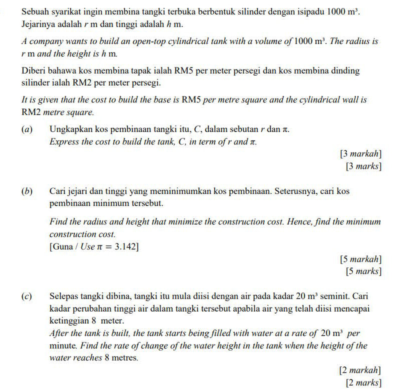 Sebuah syarikat ingin membina tangki terbuka | StudyX