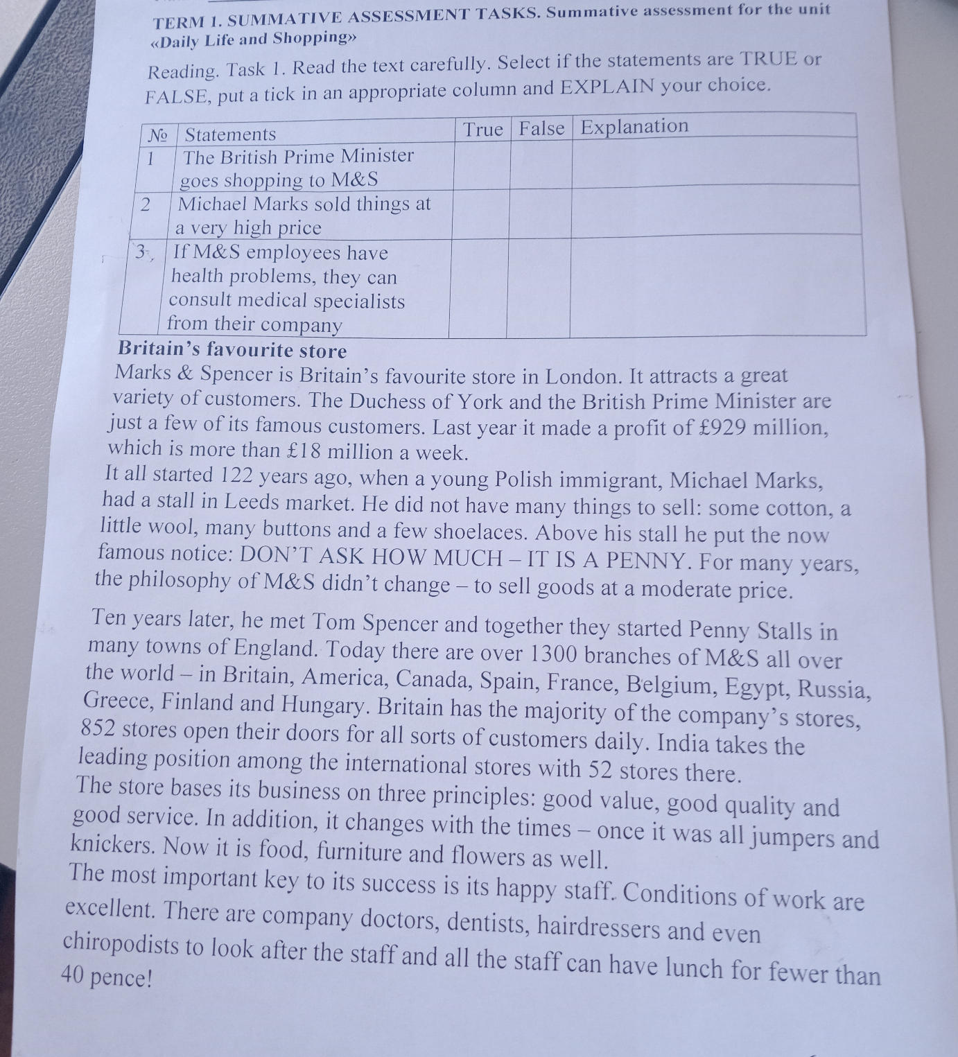 TERM 1. SUMMATIVE ASSESSMENT TASKS. | StudyX