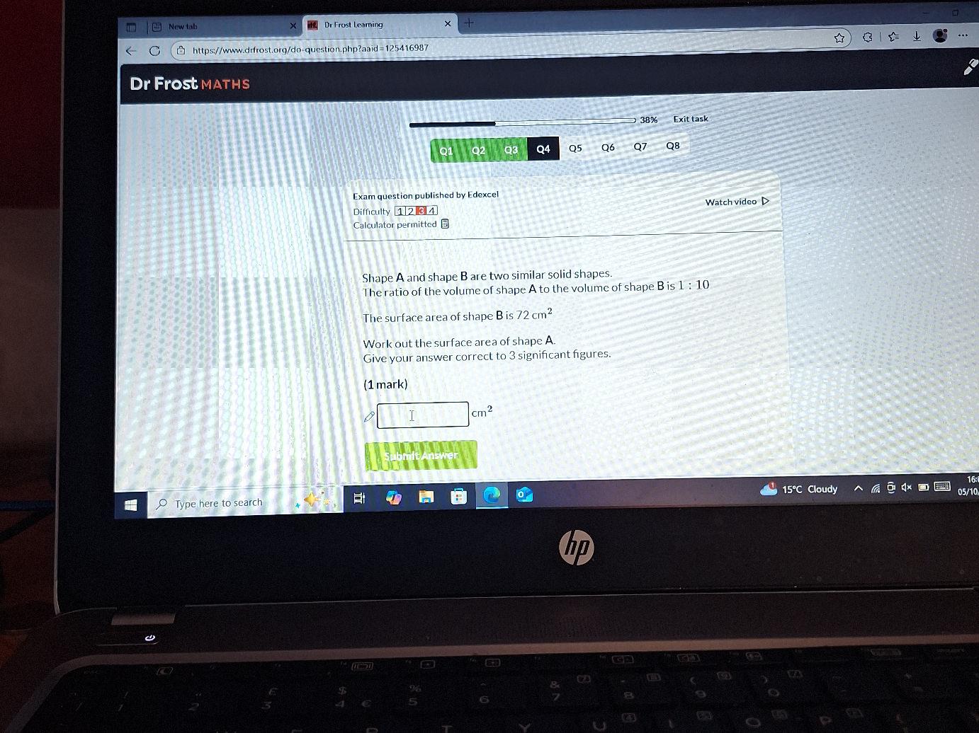 Shape A and shape B are two similar solid | StudyX