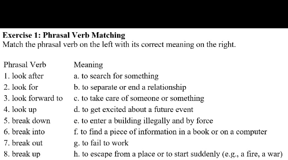 Exercise 1: Phrasal Verb Matching Match the | StudyX