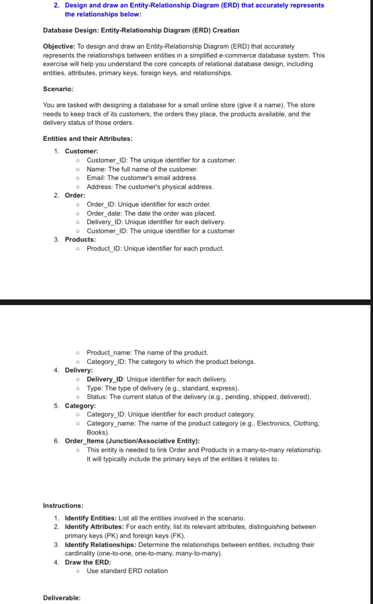 2. Design and draw an Entity-Relationship | StudyX