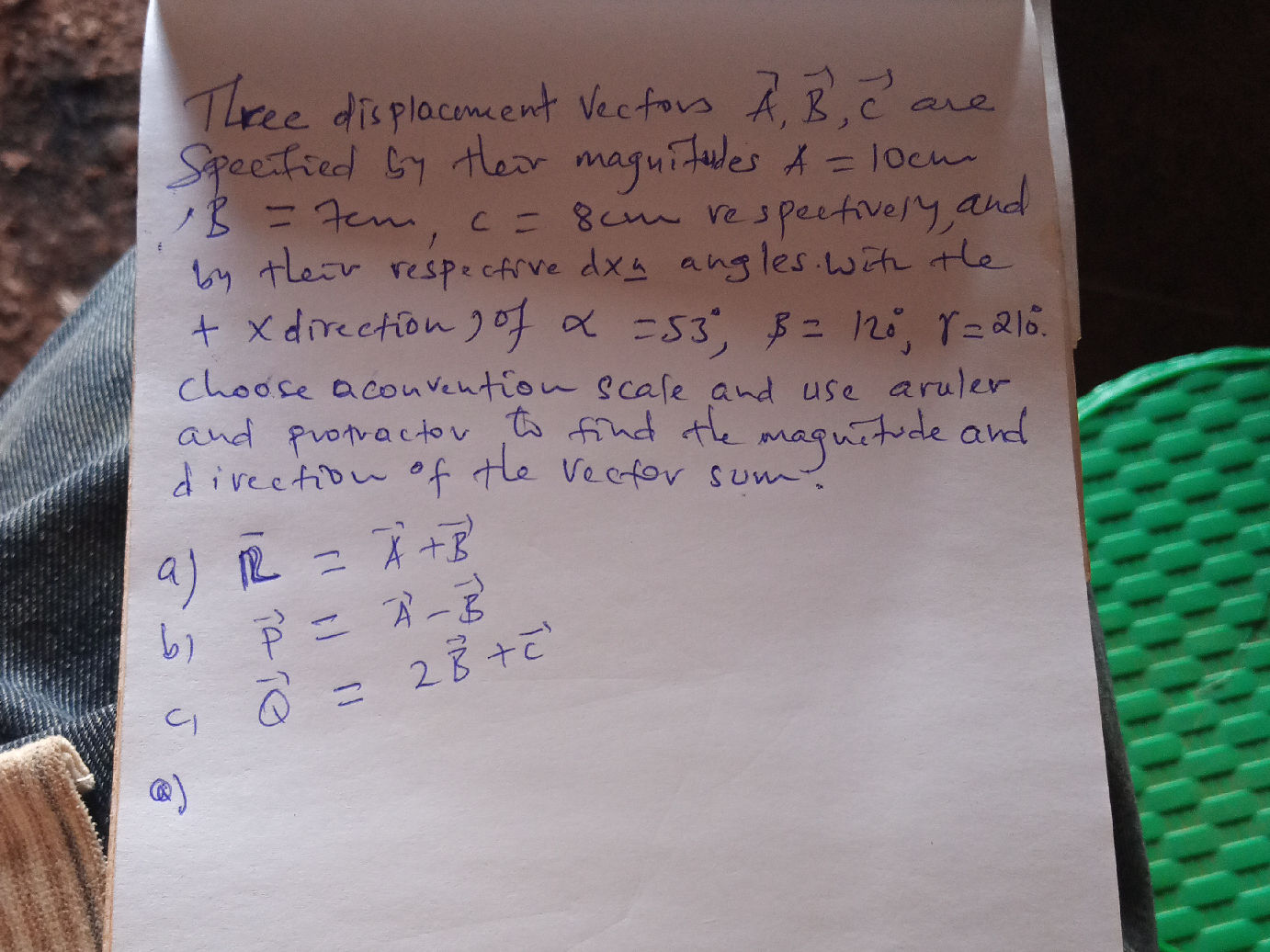 Three displacement Vectors ${A}$, ${B}$, | StudyX