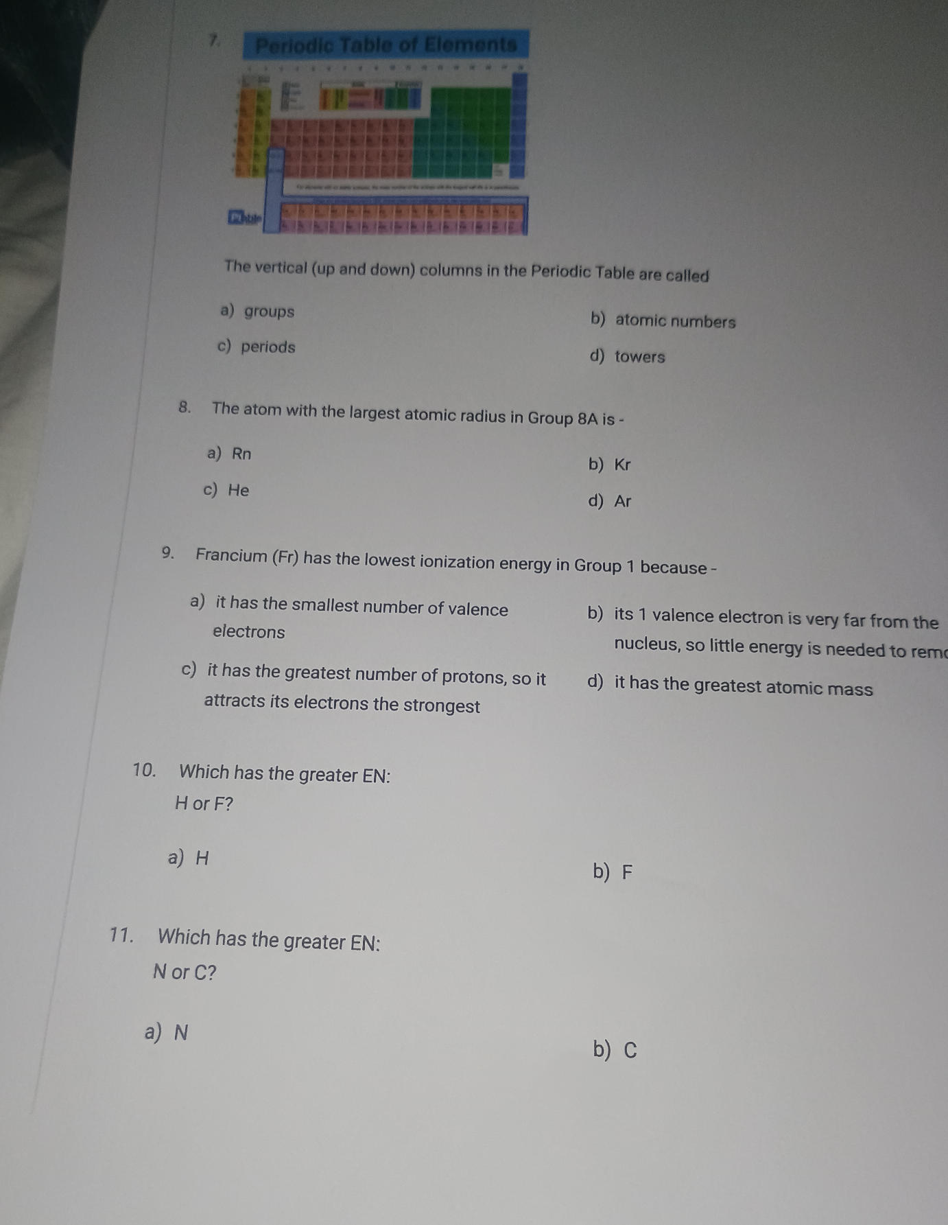 Periodic Table of Elements The vertical (up | StudyX