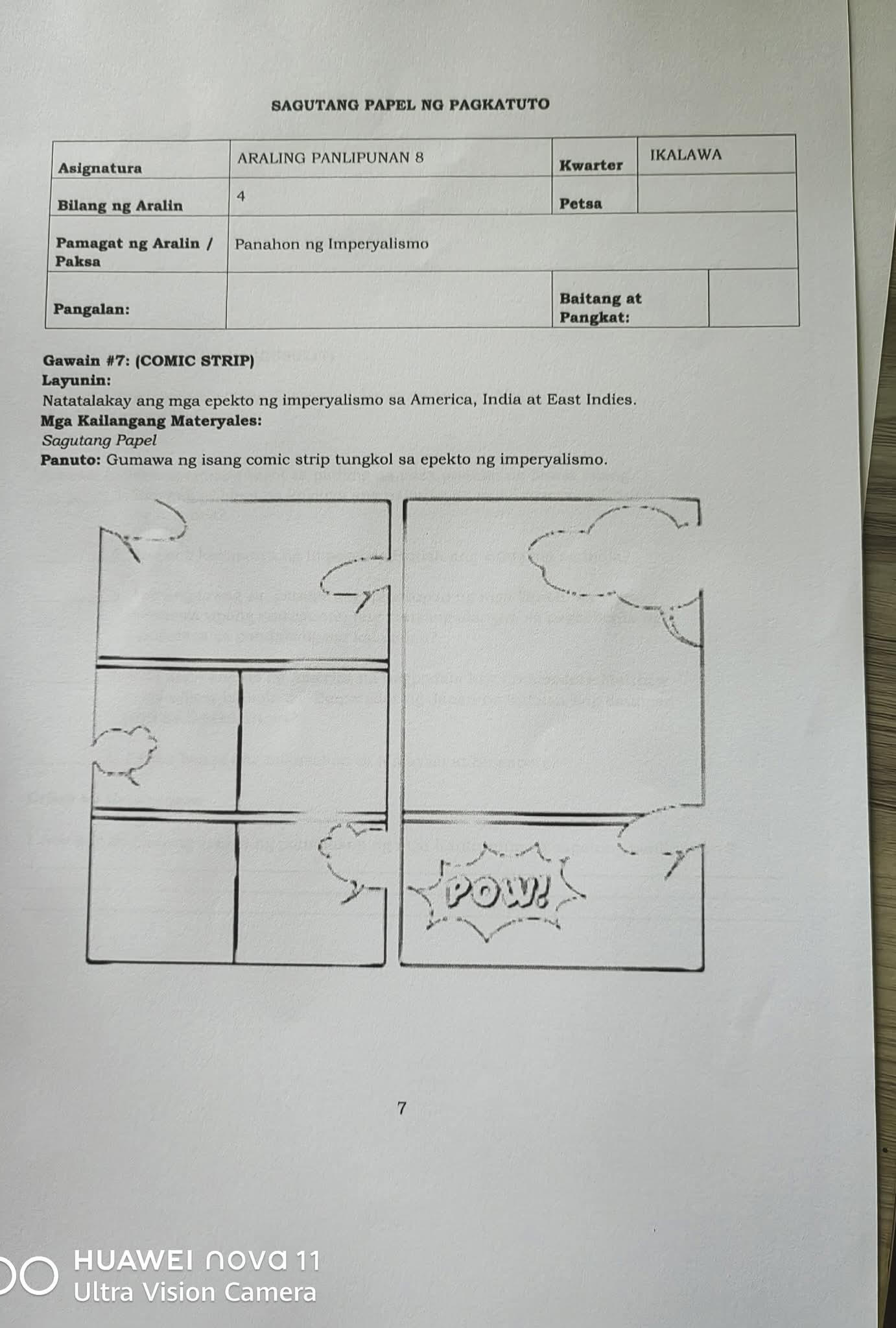 Gawain #7: (COMIC STRIP) Layunin: | StudyX