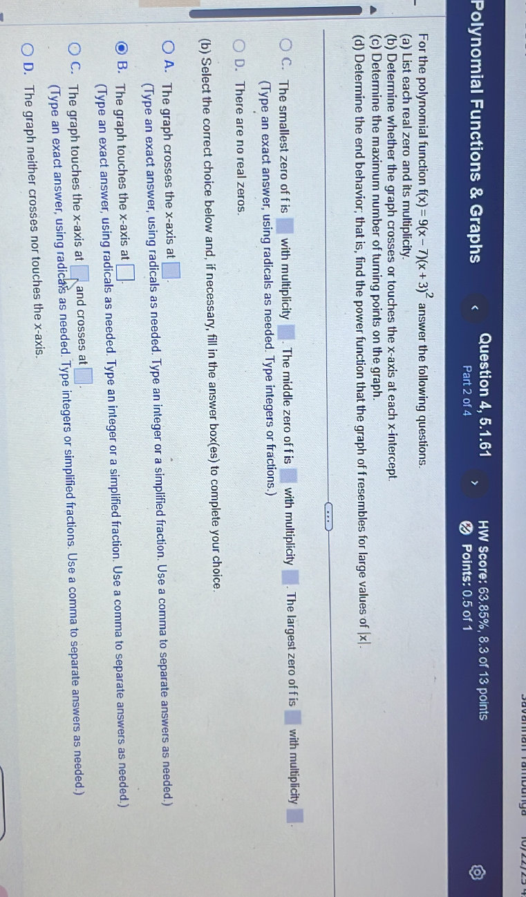 For the polynomial function $f(x) = | StudyX