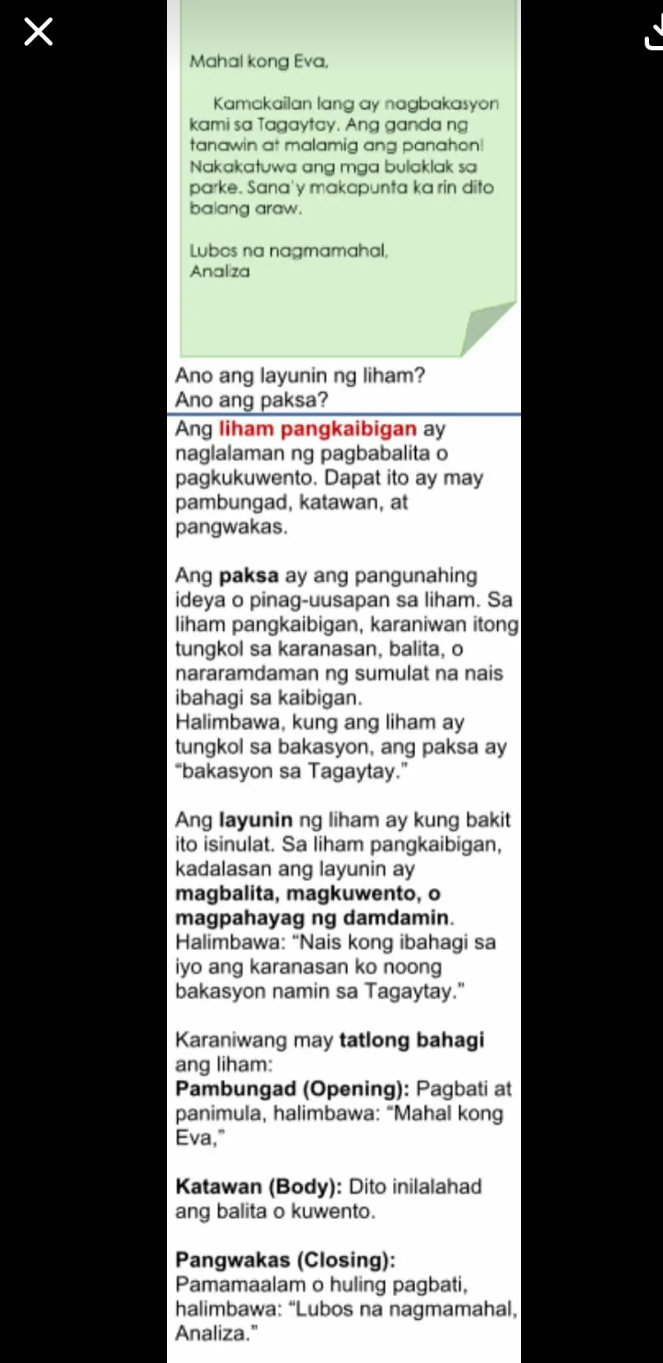 Ano ang layunin ng liham? Ano ang paksa? | StudyX