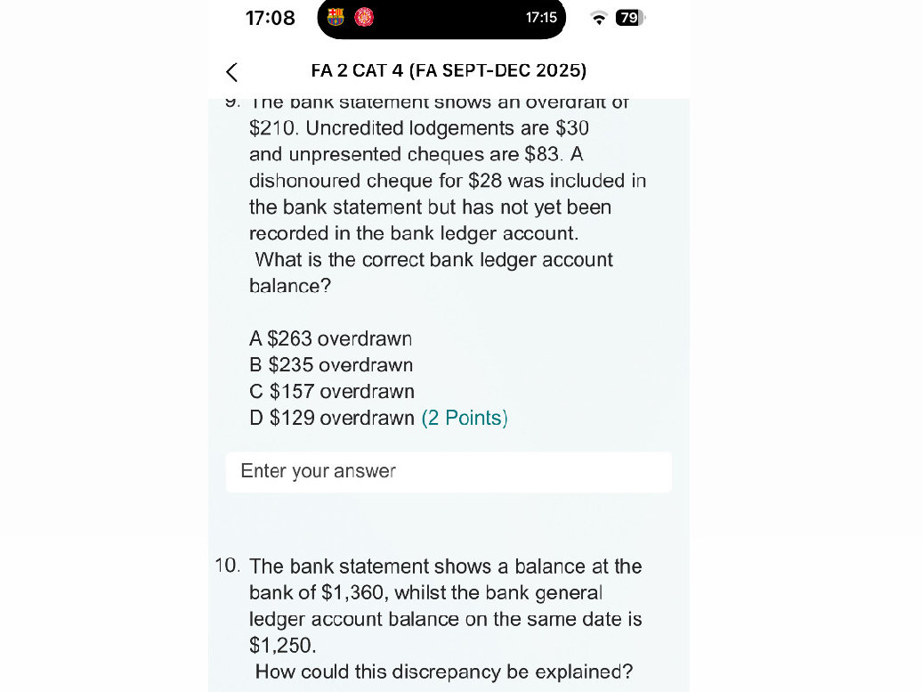 The bank statement shows an overdraft of | StudyX