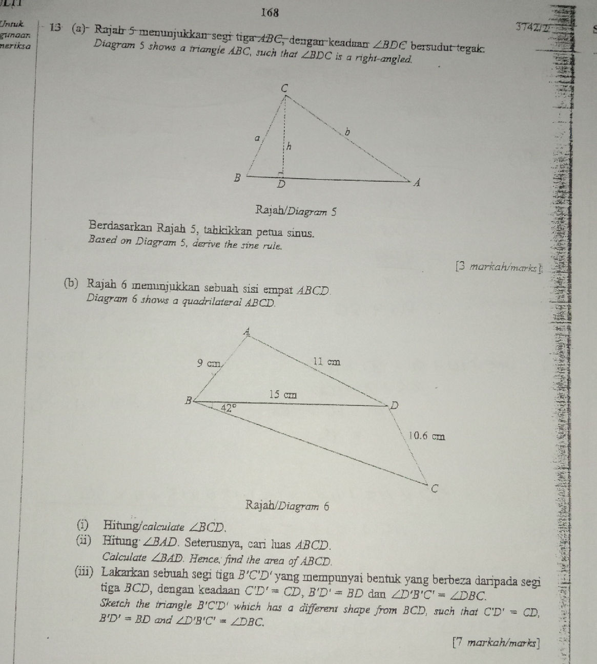 13 (a)- Rajah 5 menunjukkan segi tiga *ABC*, | StudyX