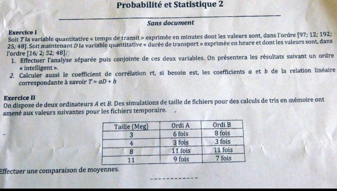 Exercice 1 Soit 7 la variable quantitative > | StudyX