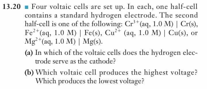 Four voltaic cells are set up. In each, one | StudyX