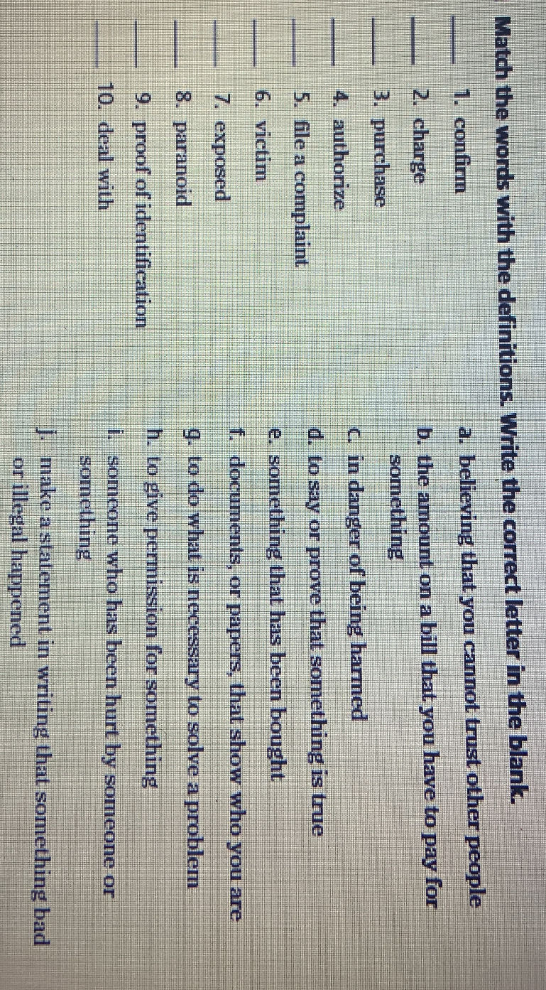 Match the words with the definitions. Write | StudyX